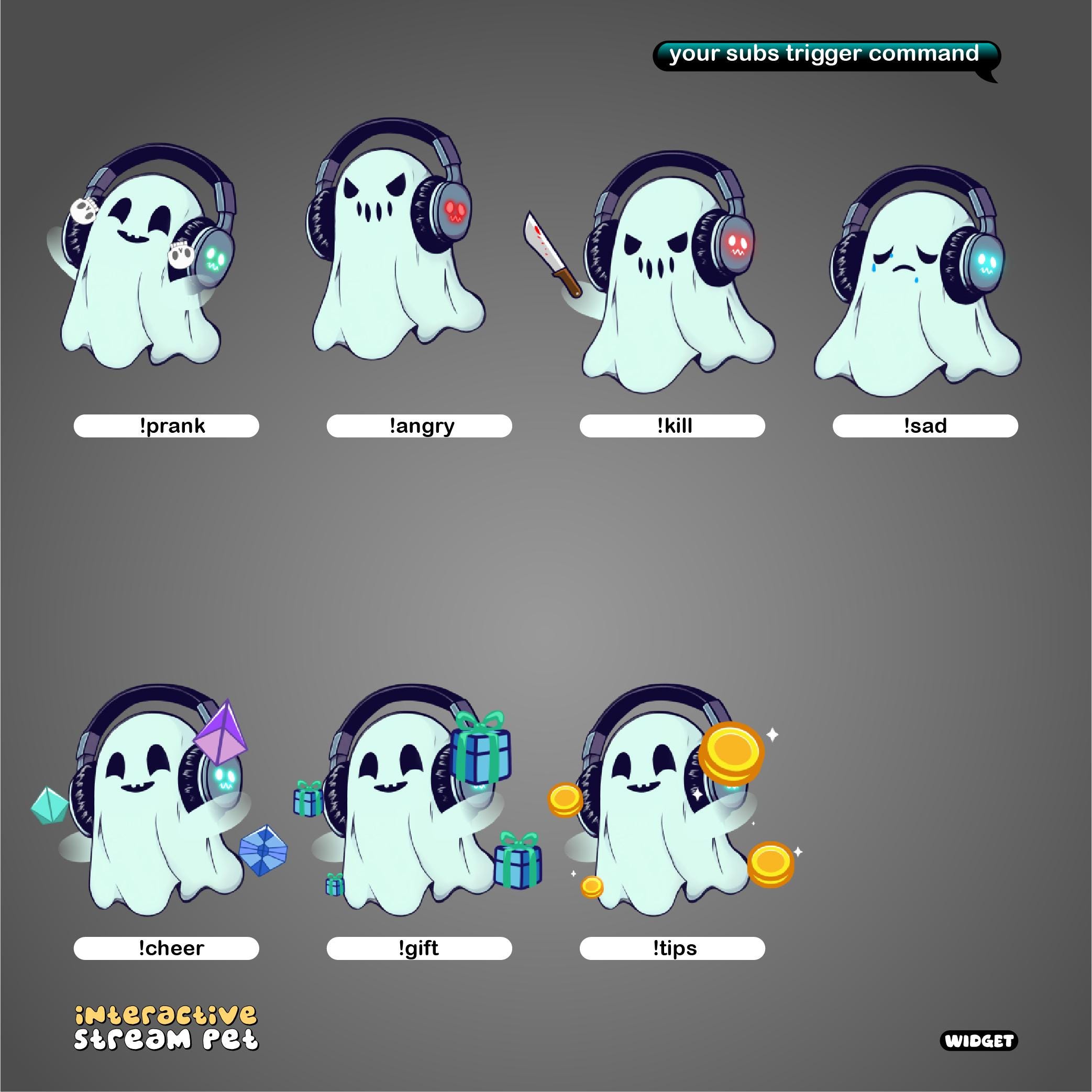 Cute Ghost Stream Pet Overlay | Interactive Animated Virtual Pet for ...