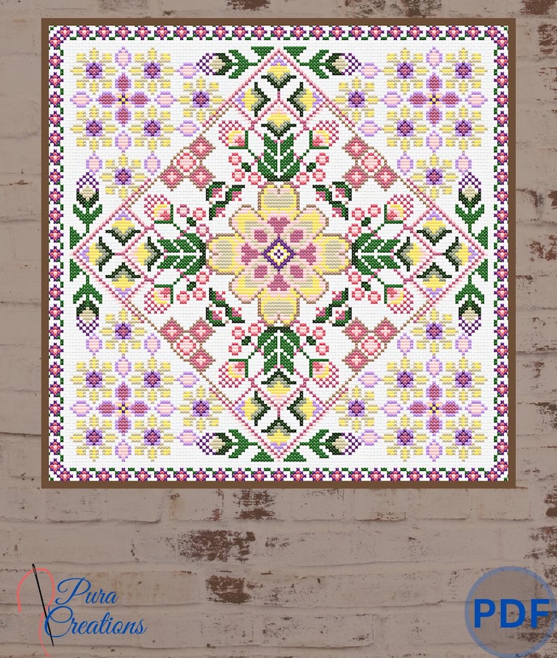 Spring Flowers Cross Stitch Pattern: Mosaic Floral Design (PDF) - Etsy