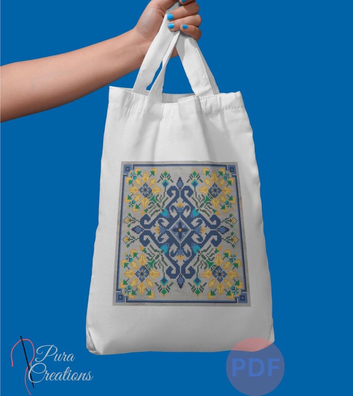 Talavera Cross Stitch Pattern - Cobalt Floral Tile (PDF Chart) - Etsy