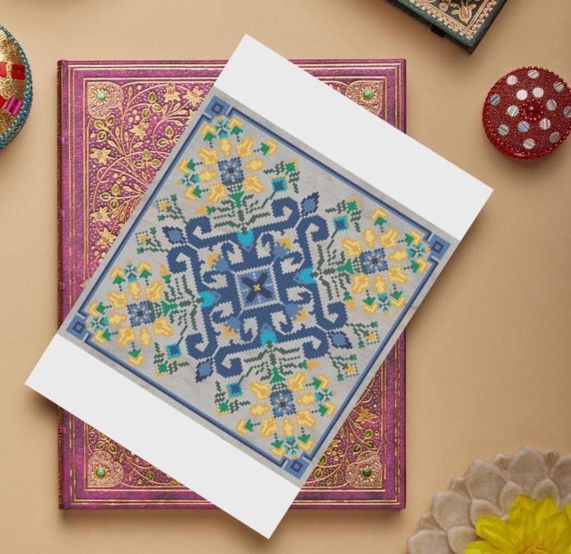 Talavera Cross Stitch Pattern - Cobalt Floral Tile (PDF Chart) - Etsy