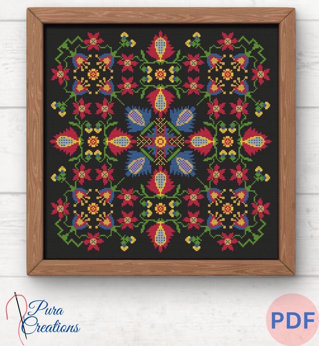 Balkan Floral Cross Stitch Pattern, Download PDF. Handmade Home Decor ...