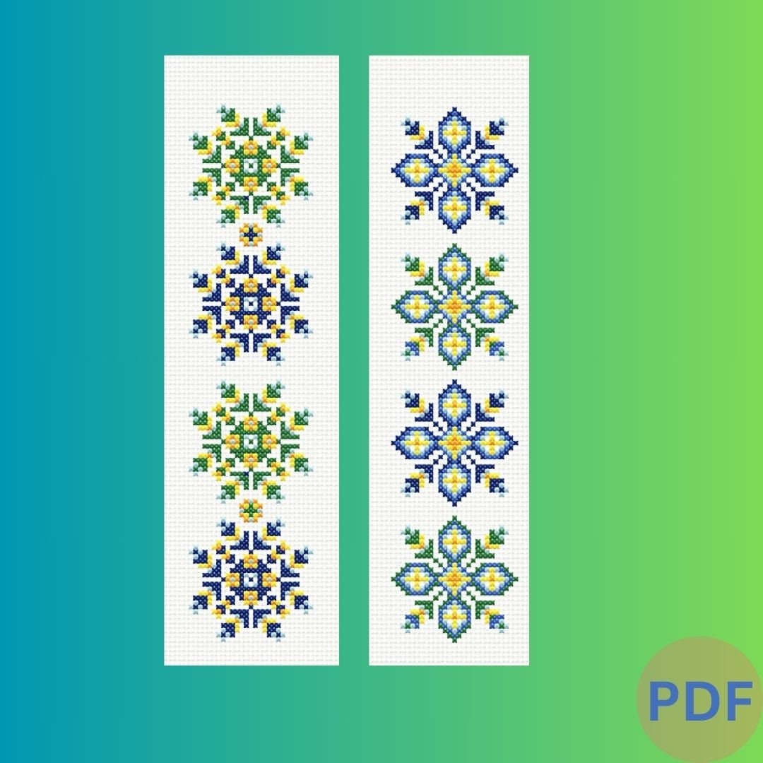2 Geometric Bookmarker Cross Stitch Pattern, Star Cross Stitch, Digital ...