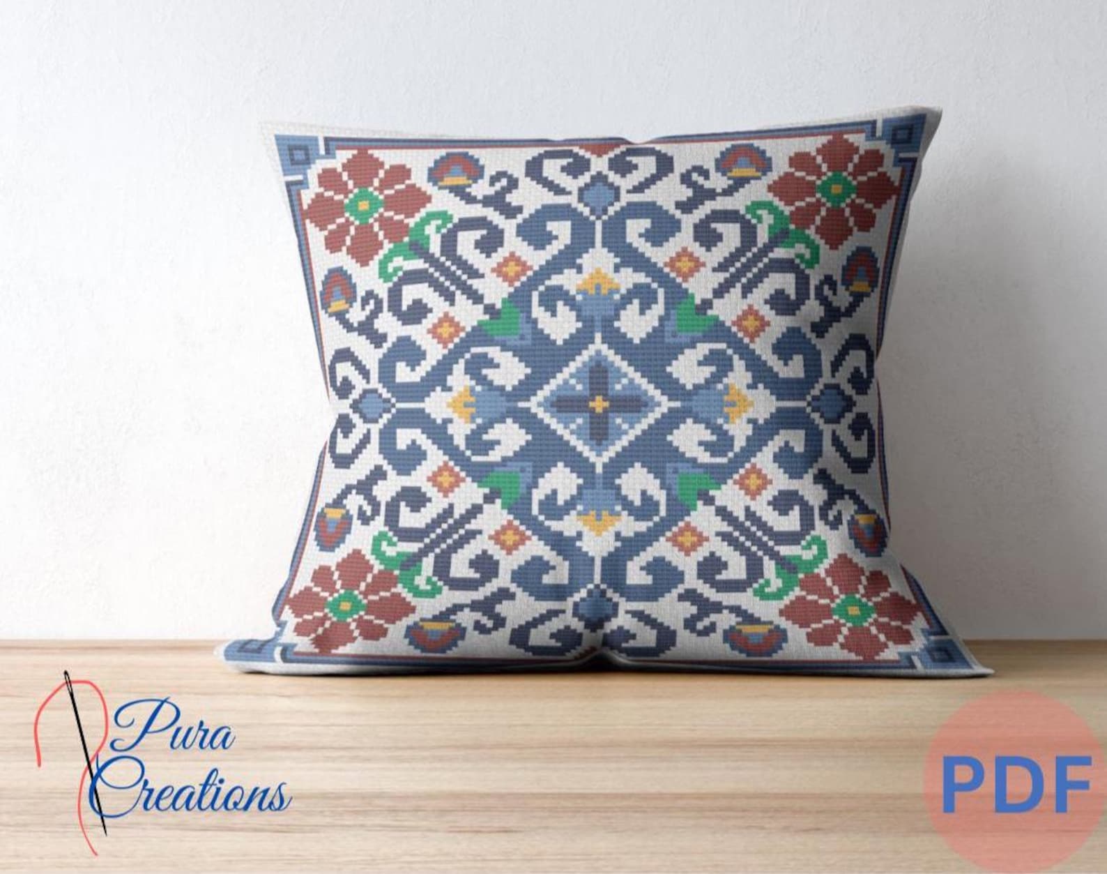 Talavera Cross Stitch Pattern – Andaluz Floral Medallion (PDF Pattern ...