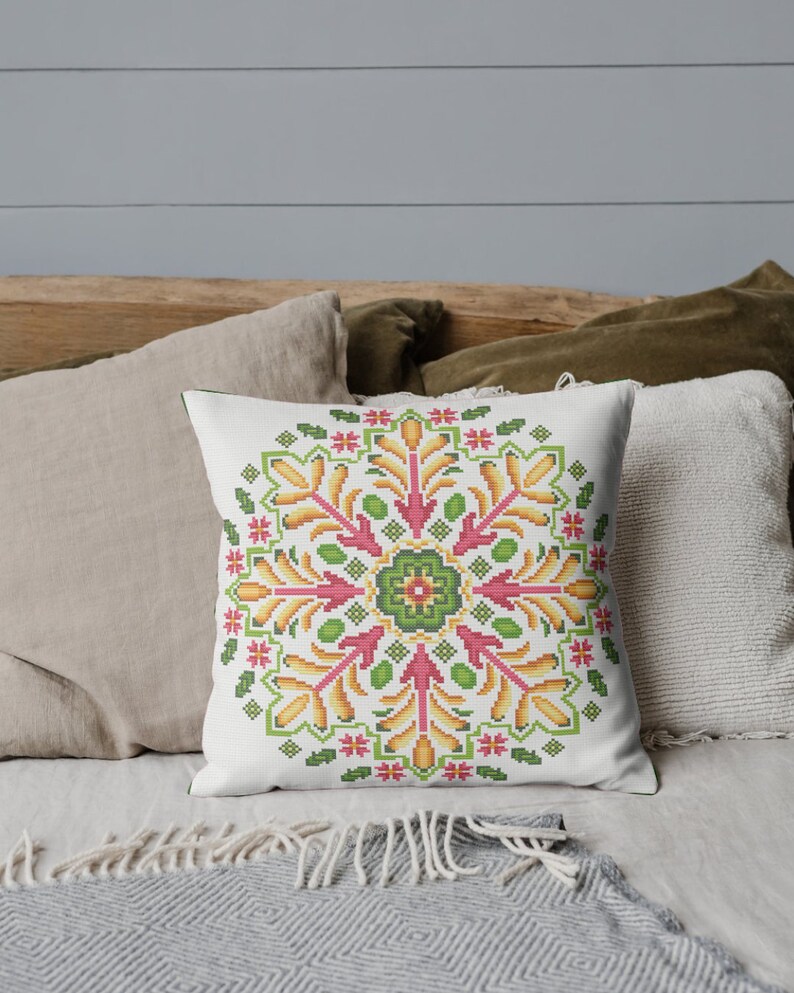 Floral Rose Vitral Cross Stitch Pattern, Digital Format PDF, Symmetry ...