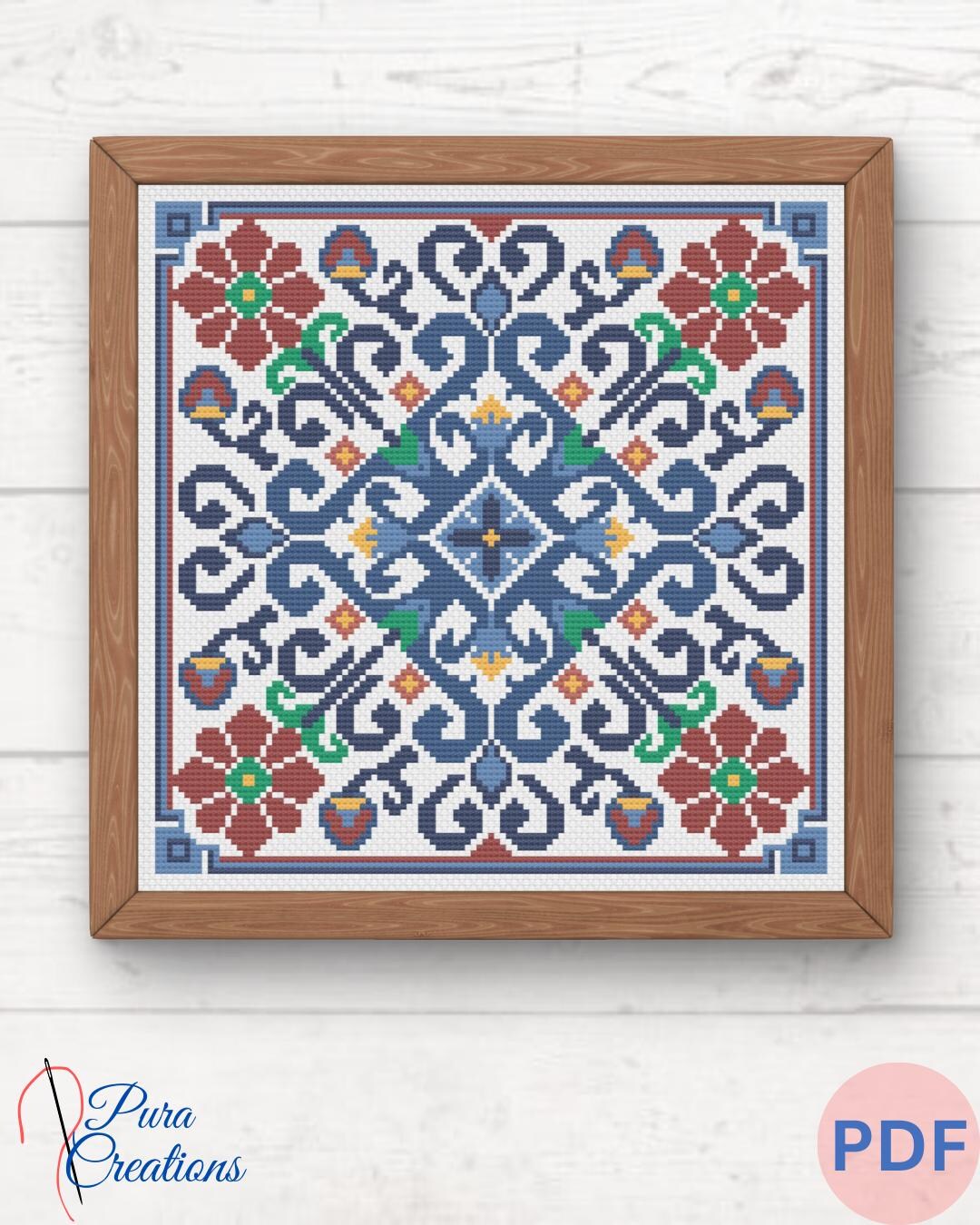 Talavera Cross Stitch Pattern – Andaluz Floral Medallion (PDF Pattern ...