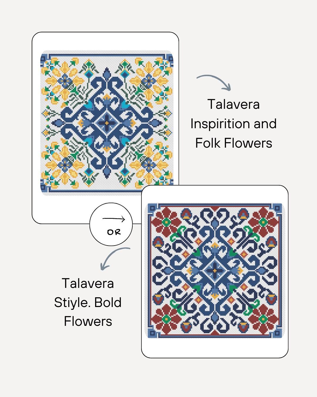 Talavera-inspired Tile Medallion + Folk-twist Companion • 2 Digital ...