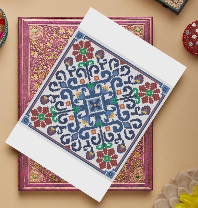 Talavera Cross Stitch Pattern – Andaluz Floral Medallion (PDF Pattern ...