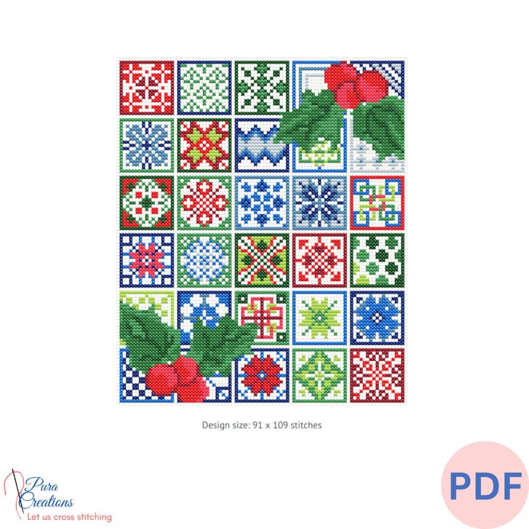 Winter Tiles Cross Stitch Pattern, Mosaic Cross Stitch Design, Winter ...