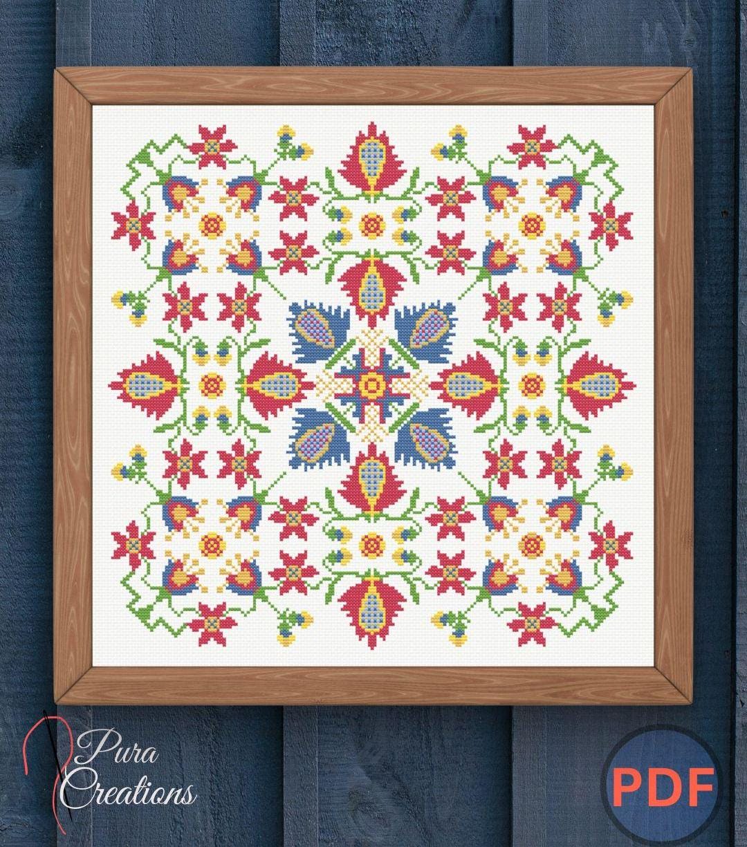 Balkan Floral Cross Stitch Pattern, Download PDF. Handmade Home Decor ...