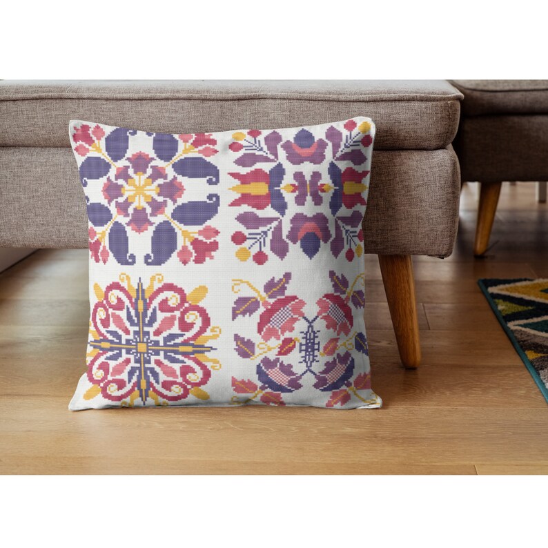 Flowers by Four Cross Stitch Pattern, Digital Format PDF, Symmetry and ...