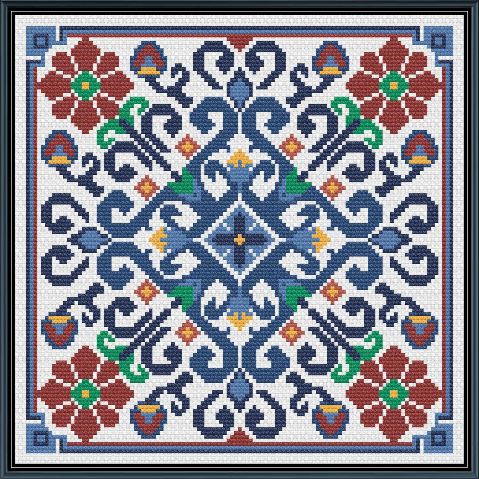Talavera Cross Stitch Pattern – Andaluz Floral Medallion (PDF Pattern ...