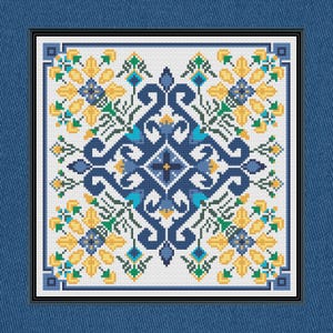 Talavera Cross Stitch Pattern - Cobalt Floral Tile (PDF Chart) - Etsy