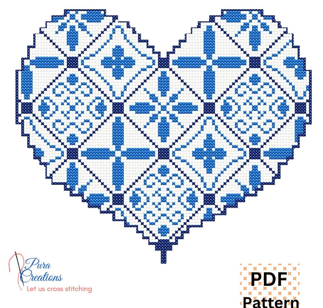 Blue Hearth Mosaic Cross Stitch Pattern Mosaic Heart Kit - Etsy