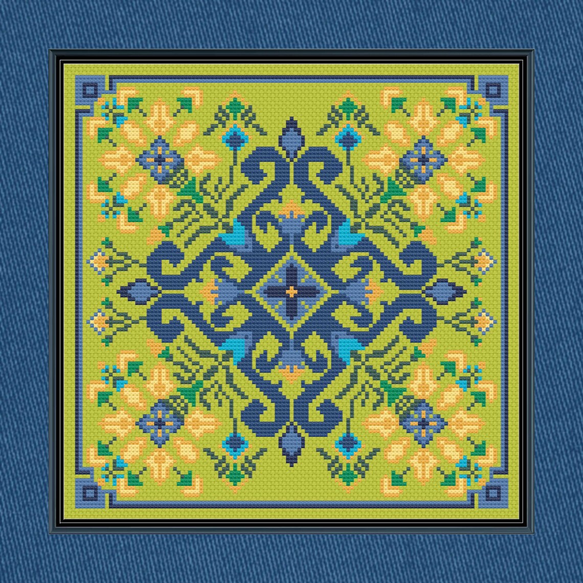 Talavera Cross Stitch Pattern - Cobalt Floral Tile (PDF Chart) - Etsy