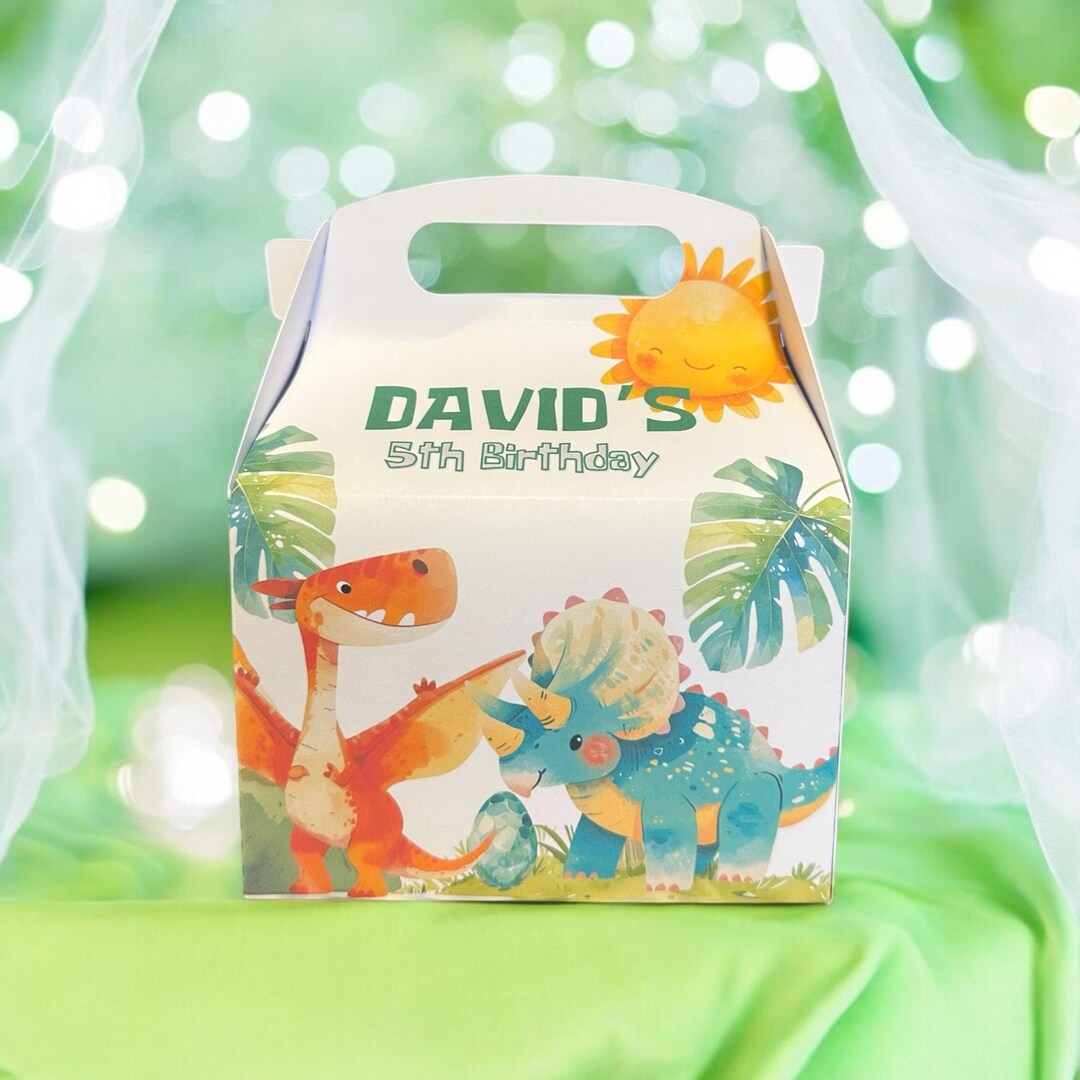 Personalized Dinosaur Party Favor Box - Dino-themed Birthday Gift Bag ...