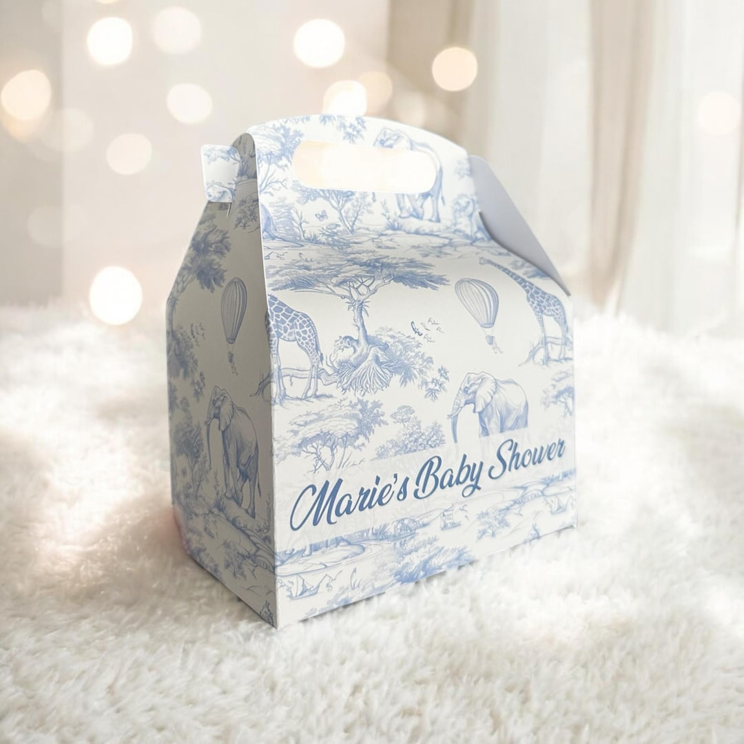 Blue Toile Safari Favor Box: Elegant Baby Shower Box - Etsy
