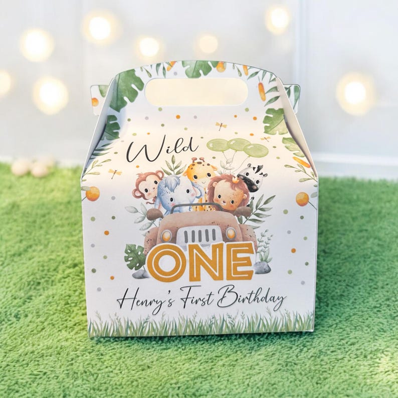 Wild One Safari Favor Box: Jungle Animal Theme Party Candy Chocolate ...