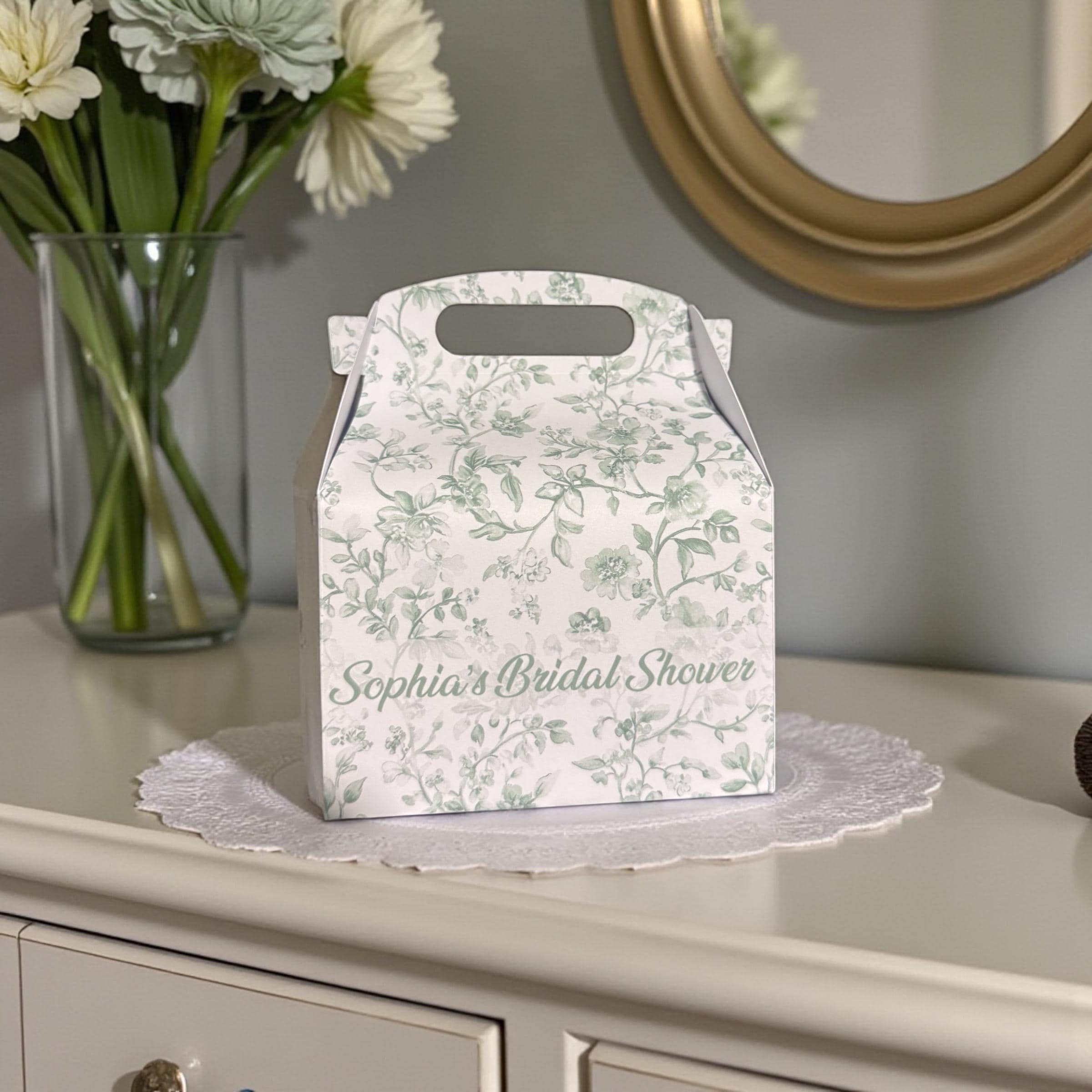 Sage Green Toile De Jouy Favor Box – Elegant Bridal Shower Chocolate ...