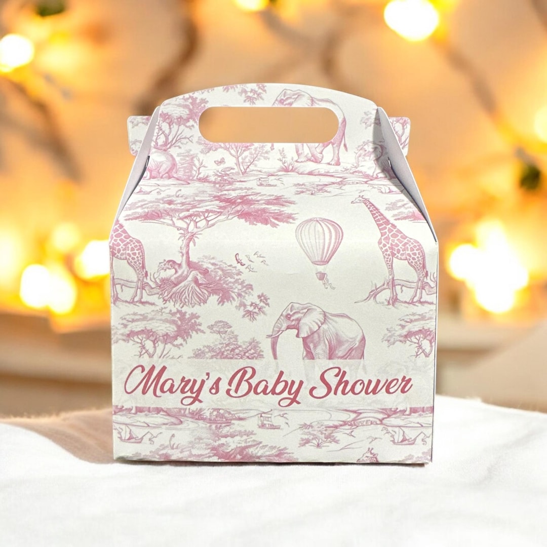 Pink Safari Favor Box - Toile Baby Shower Gift Box - Jungle Theme Party ...