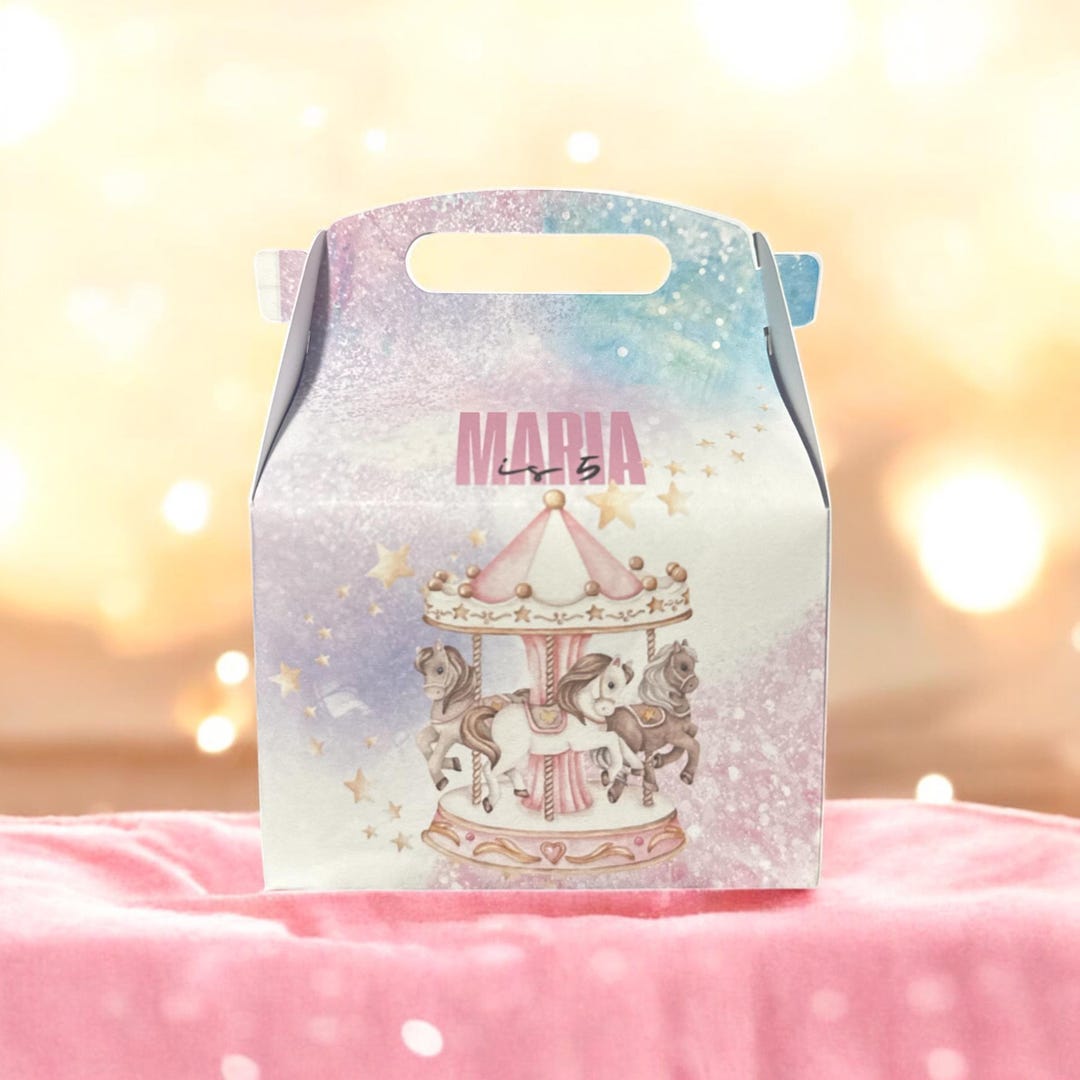 Pink Carousel Favor Box: Glitter Pastel Candy Box for Girl Birthday - Etsy
