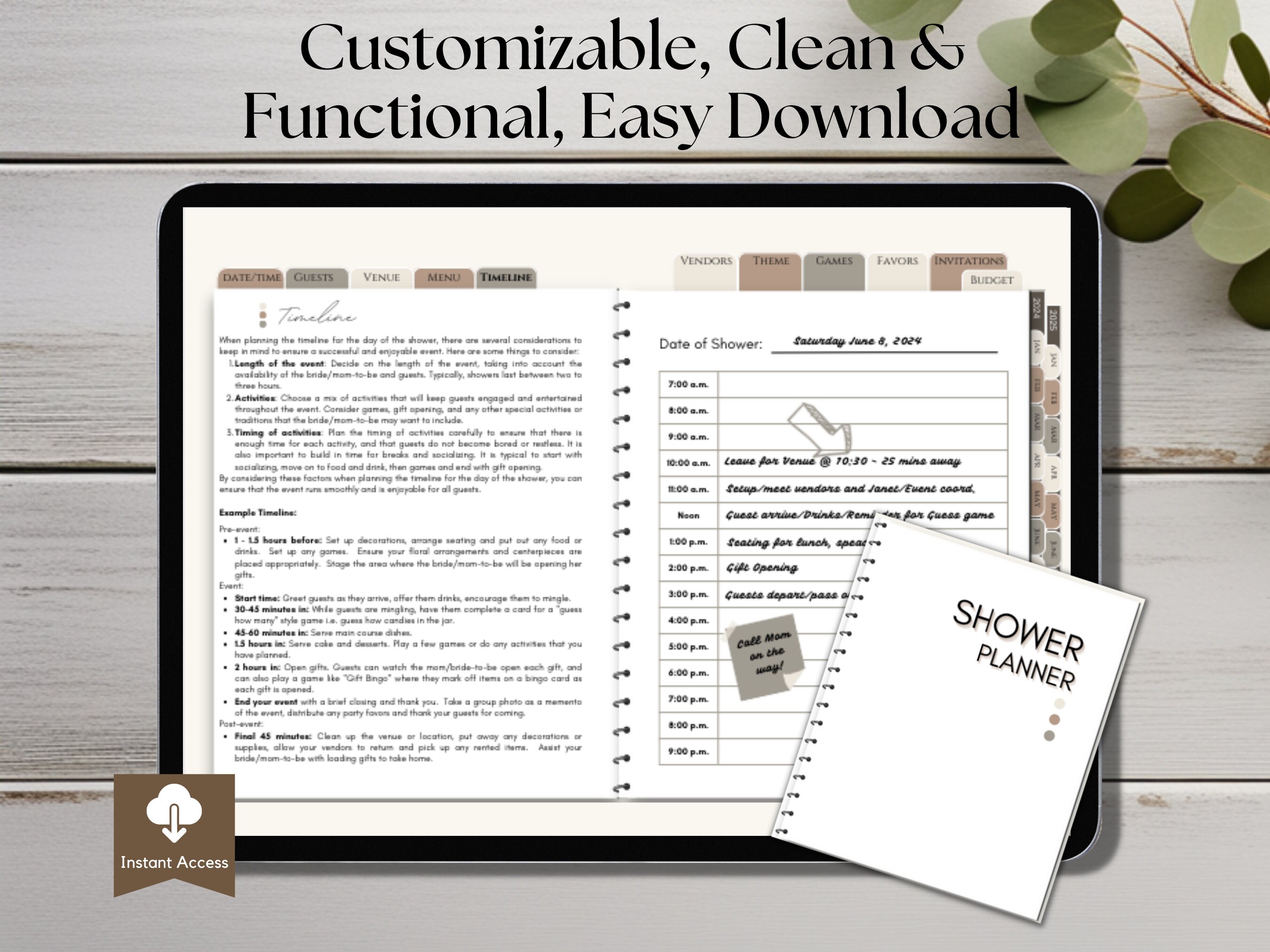 Digital Shower Planner Baby Shower Bridal Shower Engagement Party ...