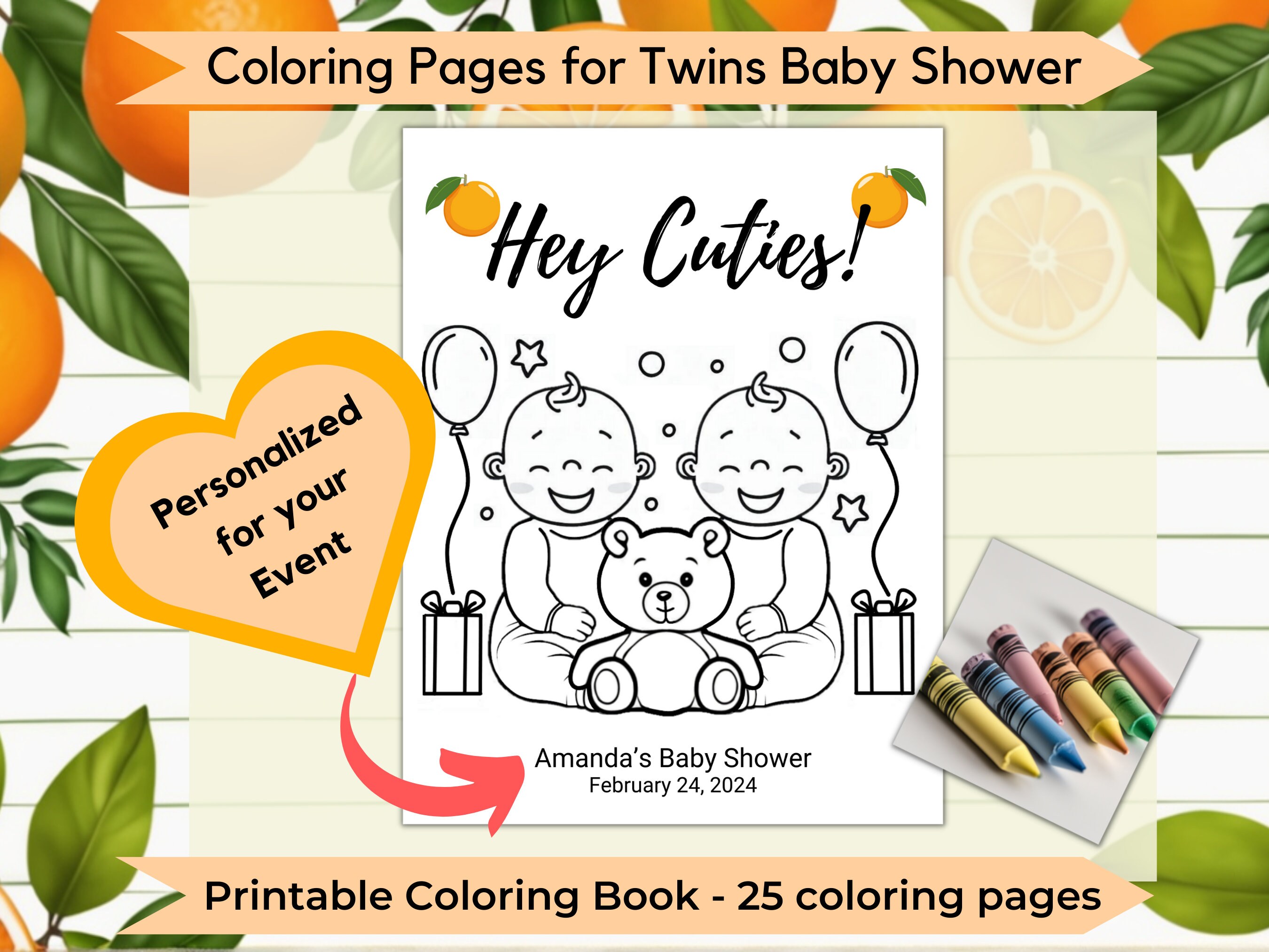 Twins Baby Shower Coloring Pages