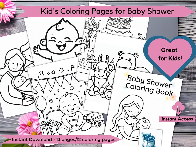 Baby Shower Coloring Book Baby Shower Coloring Pages Activity - Etsy