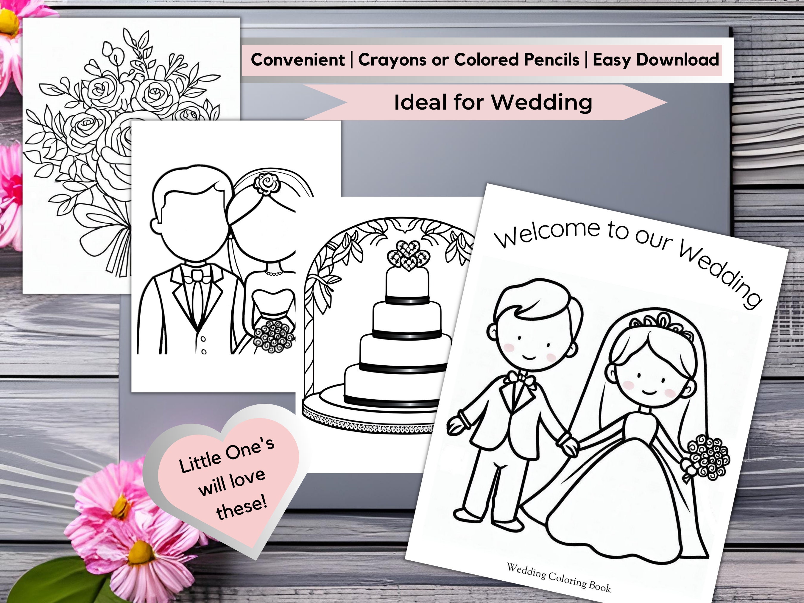 Wedding Coloring Book, Wedding Coloring Pages, Kids Rehearsal Dinner ...