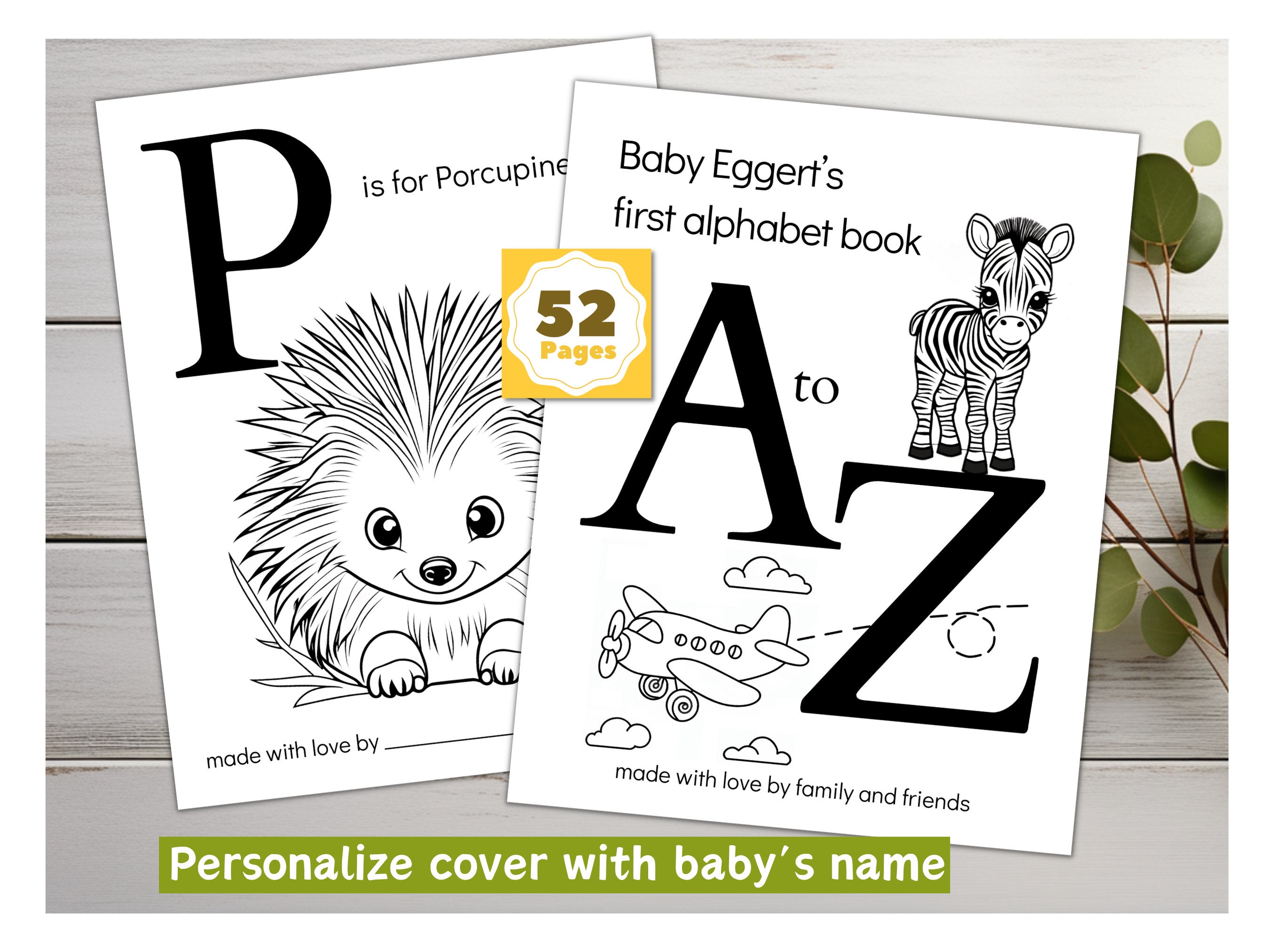 52 PAGES ABC Baby Shower Coloring Book, Baby's First ABC Book, Animal ...