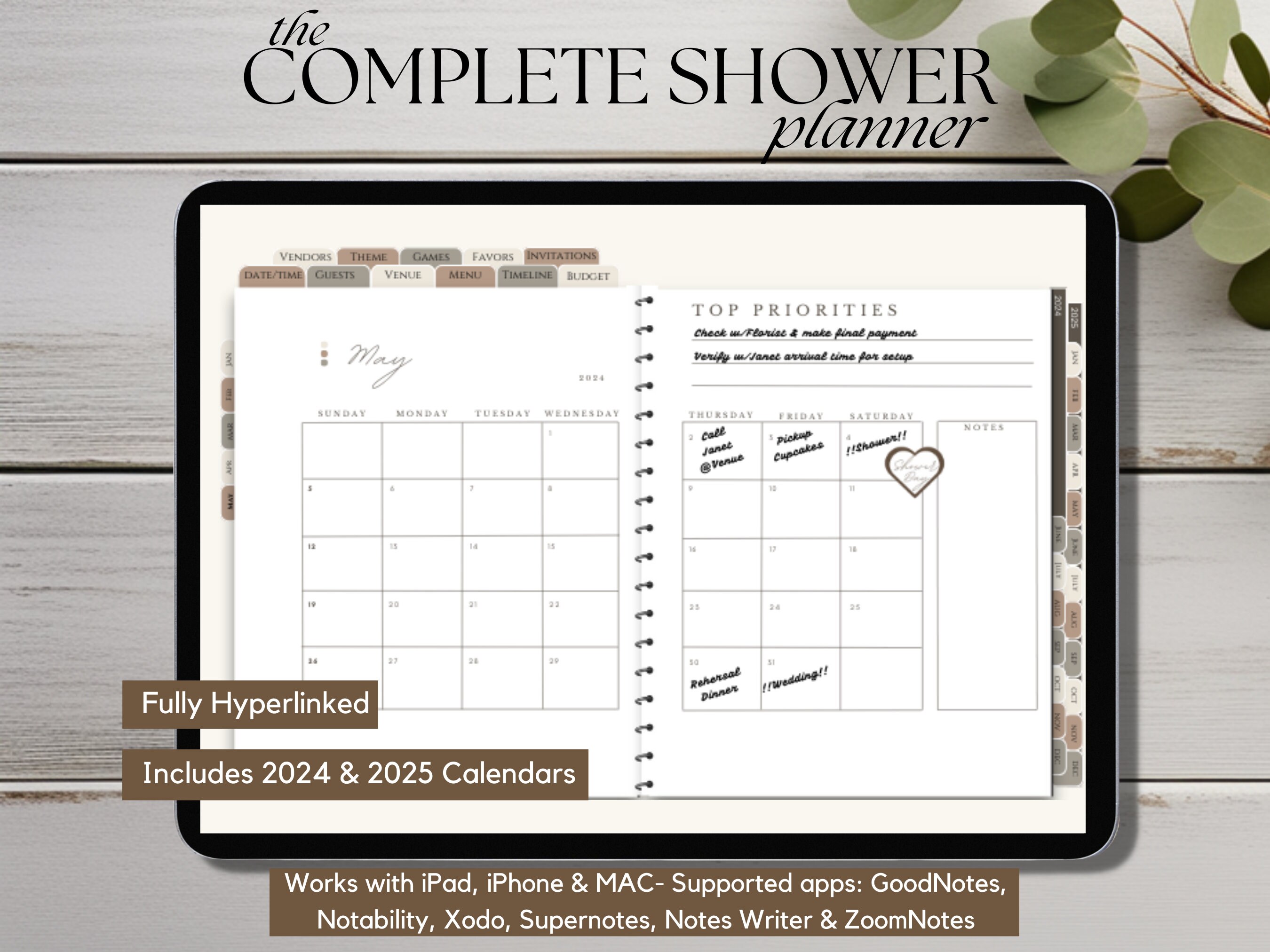 Digital Shower Planner Baby Shower Bridal Shower Engagement Party ...