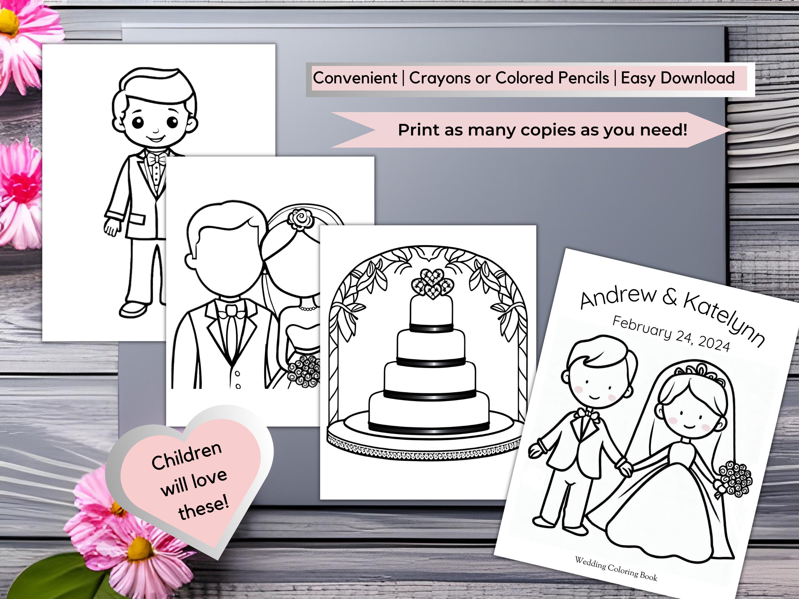 Wedding Coloring Book, Wedding Coloring Pages, Kid Wedding Favor, Kid ...