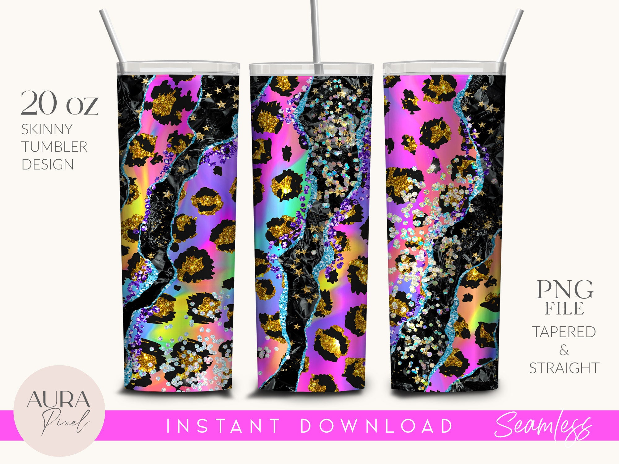 Rainbow Animal Print Tumbler, 20oz Skinny Sublimation Design, Neon ...