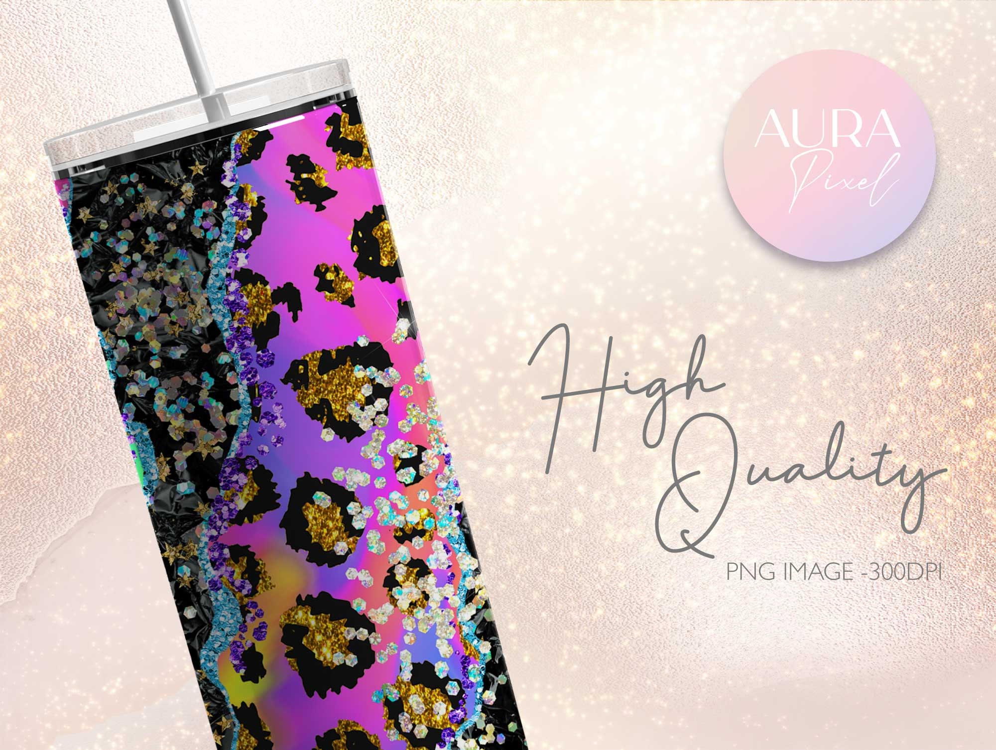 Rainbow Animal Print Tumbler, 20oz Skinny Sublimation Design, Neon ...