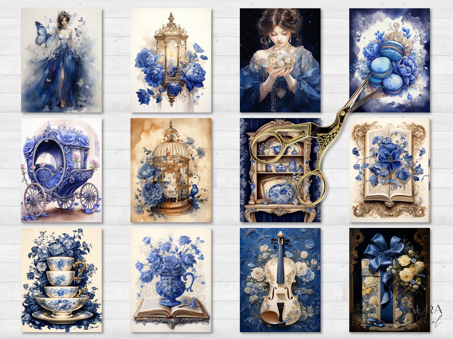 Royal Blue Fairy Tale Junk Journal Kit Blue Princess Watercolor Pages ...