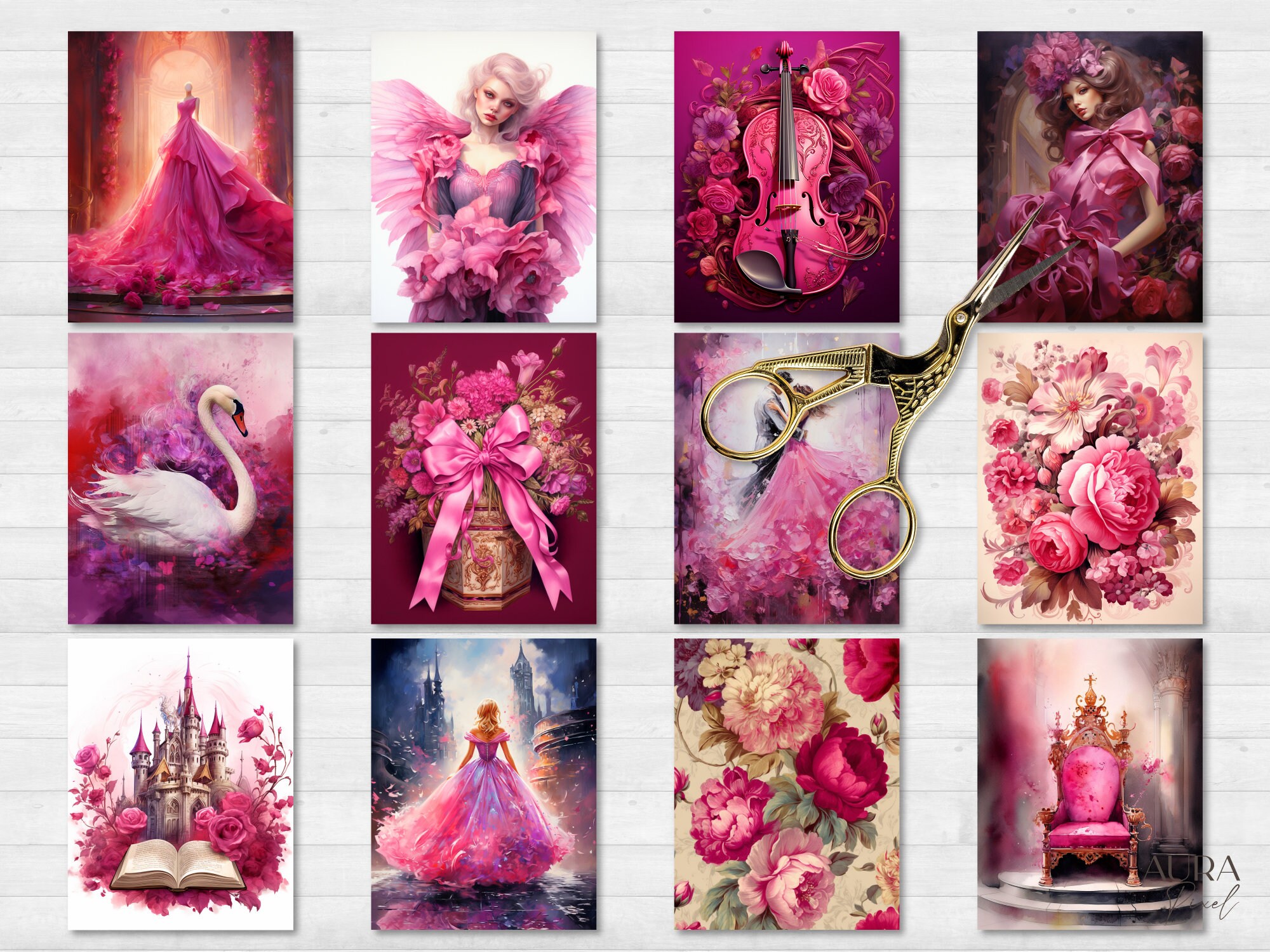 Hot Pink Fairy Tale Junk Journal Kit Magenta Princess Watercolor Pages ...