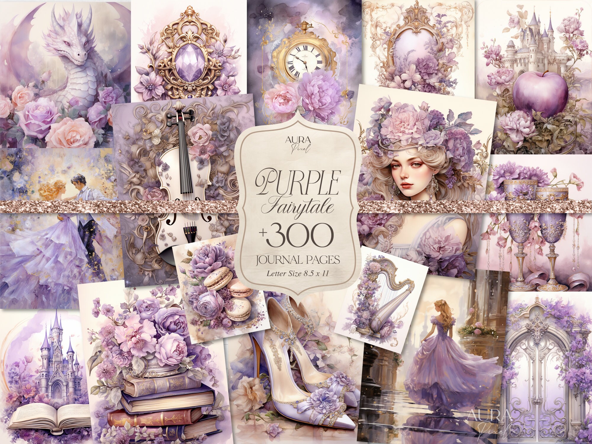 Purple Fairy Tale Junk Journal Kit Purple Princess Watercolor Pages ...
