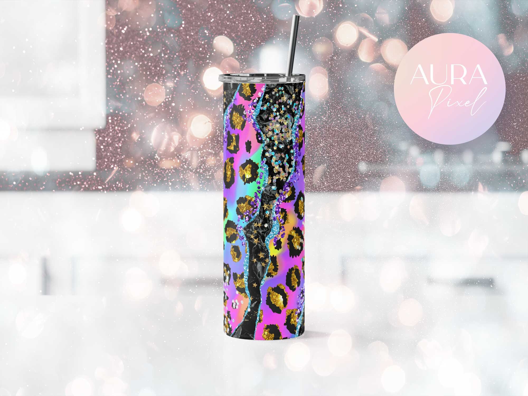 Rainbow Animal Print Tumbler, 20oz Skinny Sublimation Design, Neon ...