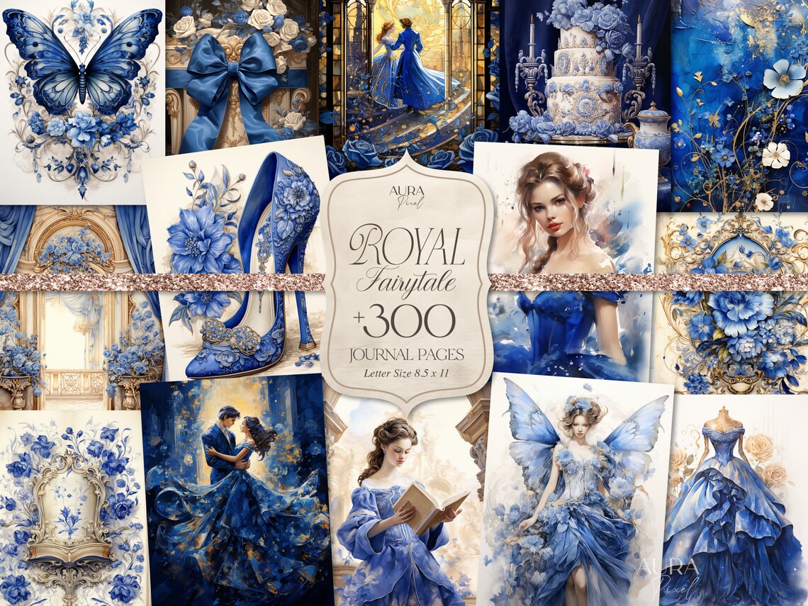 Royal Blue Fairy Tale Junk Journal Kit Blue Princess Watercolor Pages ...