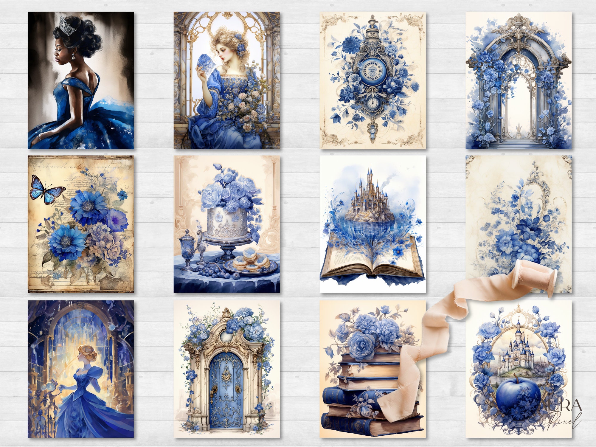 Royal Blue Fairy Tale Junk Journal Kit Blue Princess Watercolor Pages ...
