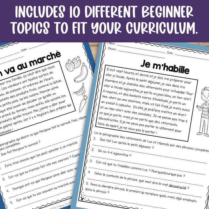 French Reading Comprehension Worksheets: Beginner Texts (PDF Download ...