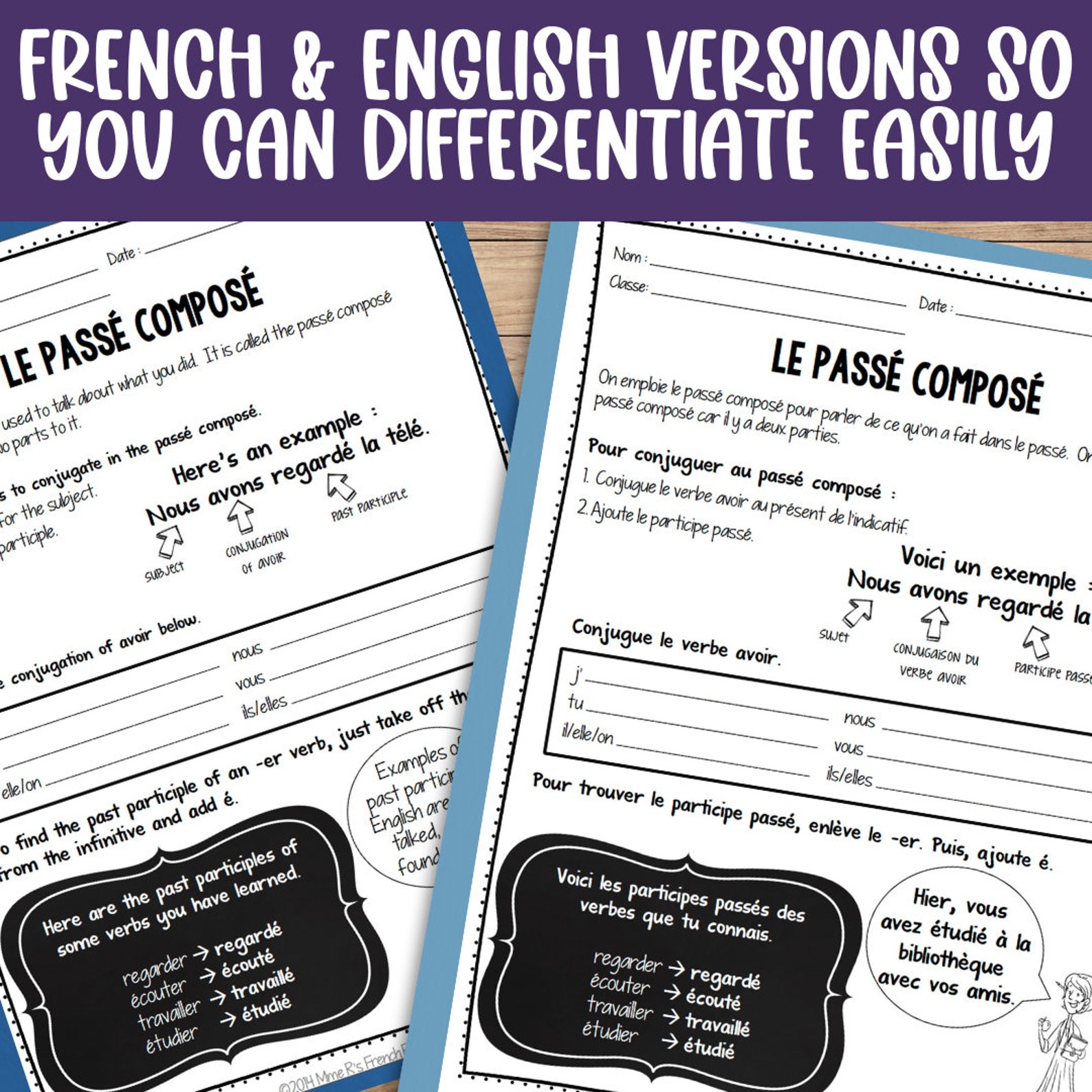 Passé Composé French Worksheets for French Verb Conjugation, French ...