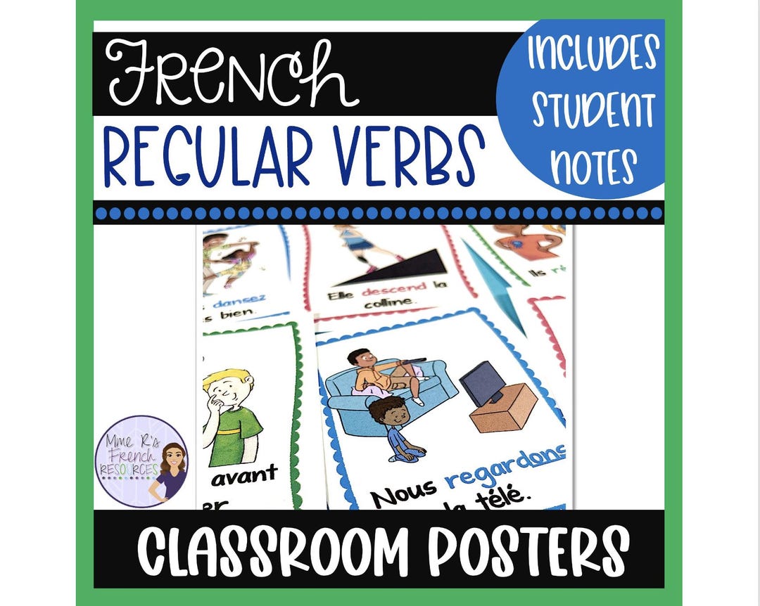 French Verb Posters for Regular ER, IR, RE Verbs : Printable French ...