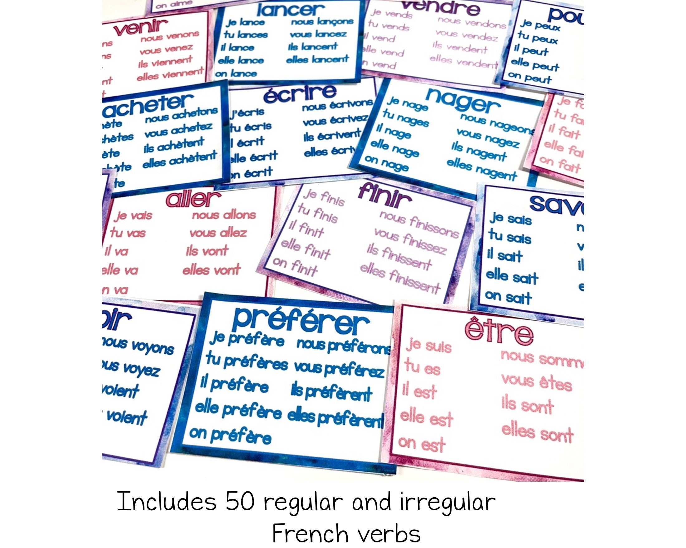 French Verb Chart Printable Posters for Regular & Irregular Verbs ...