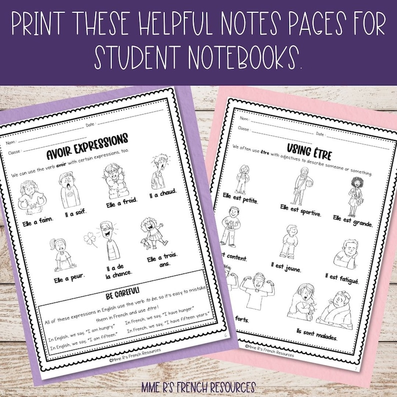 French Worksheets: Avoir & être Present Tense French Verb Conjugation ...