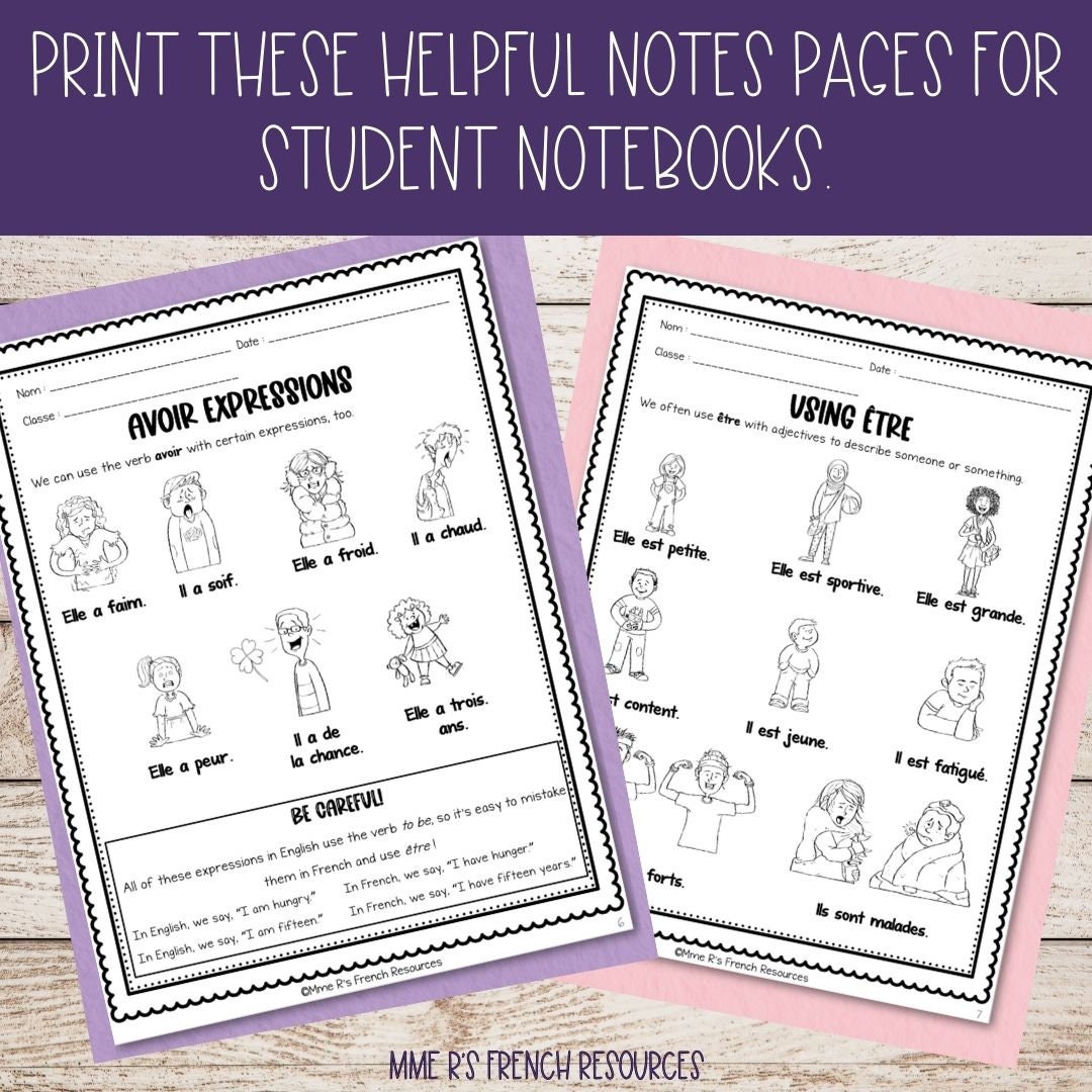 French Worksheets: Avoir & être Present Tense French Verb Conjugation ...