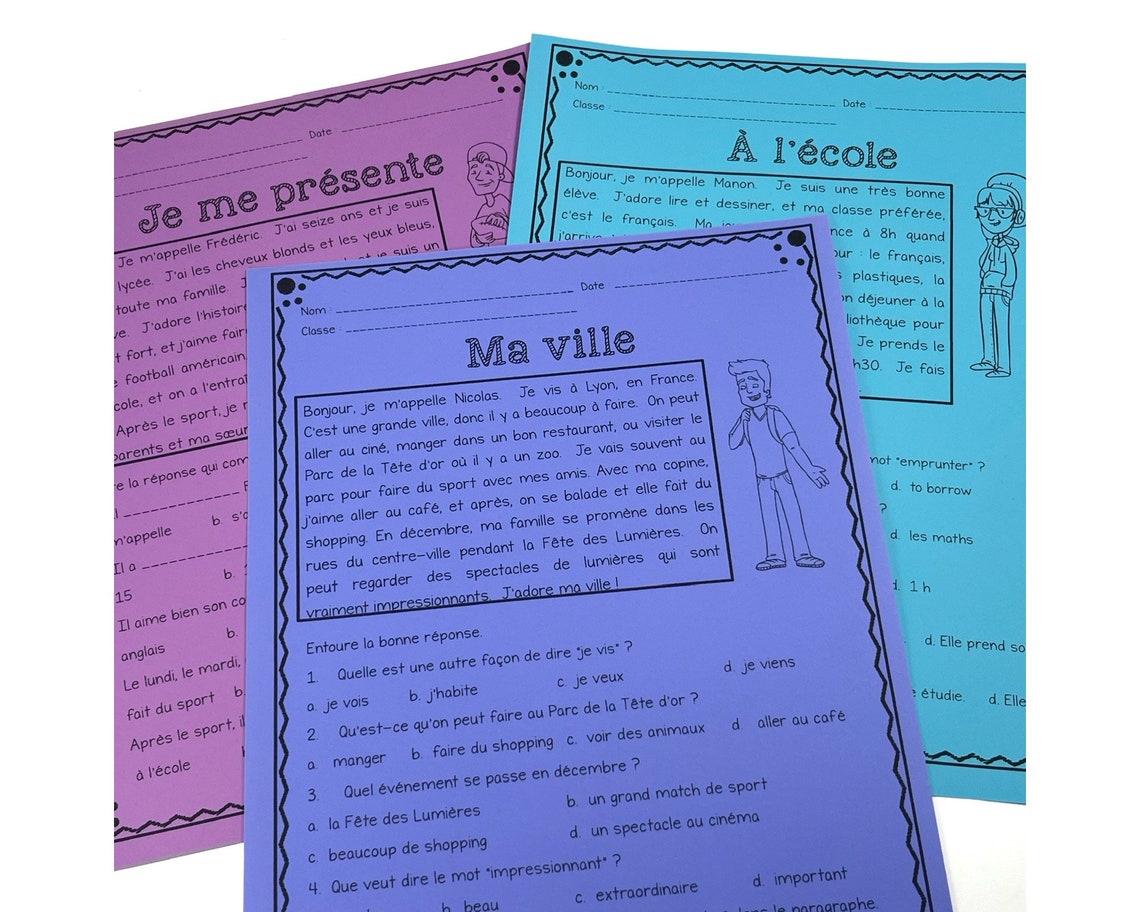 French Reading Comprehension Activities French Texts for - Etsy