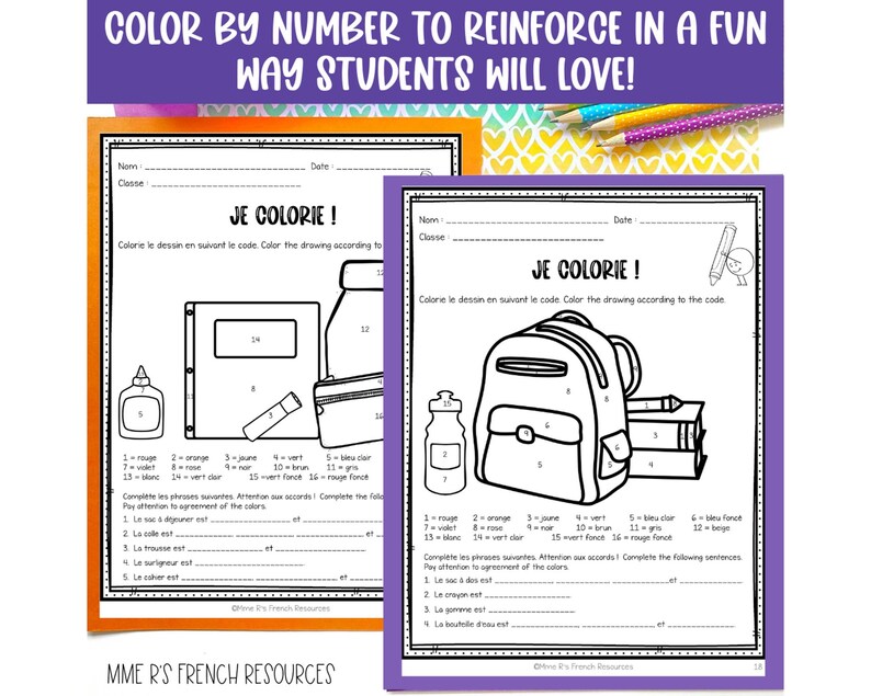 French Worksheets: French Colors Vocabulary, French Class Colors ...