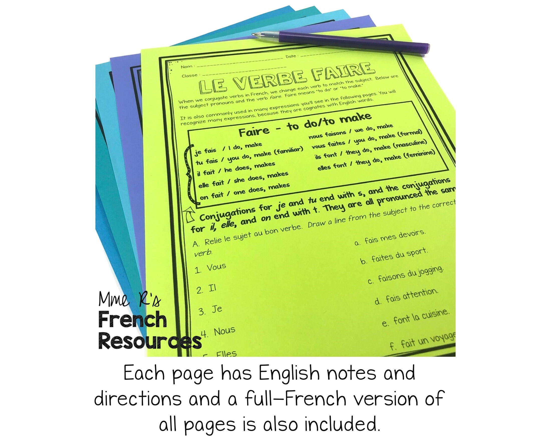 French Verb Conjugation Worksheets : Faire Present Tense Practice ...