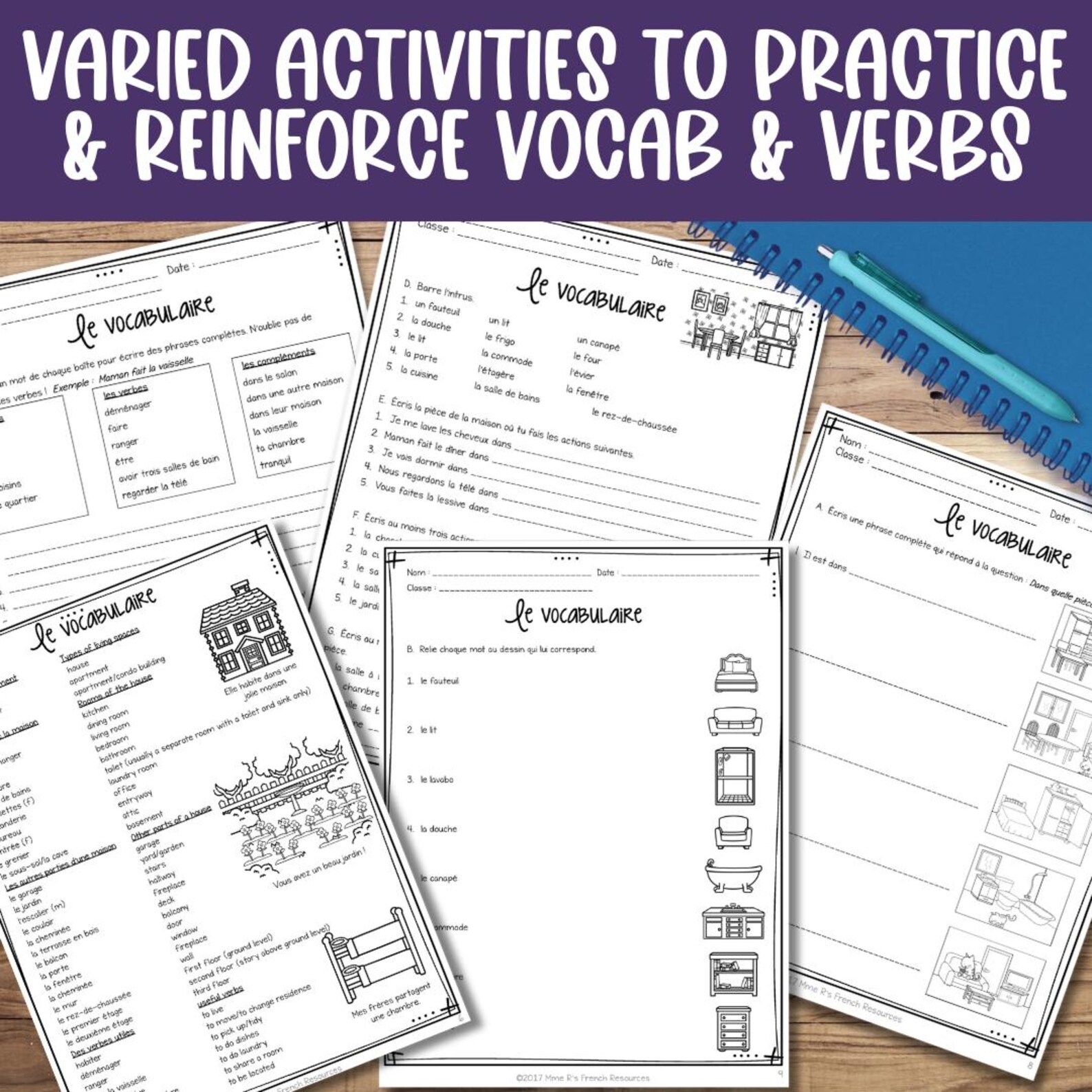 French House Vocabulary Worksheets: Speaking & Writing Resource ...