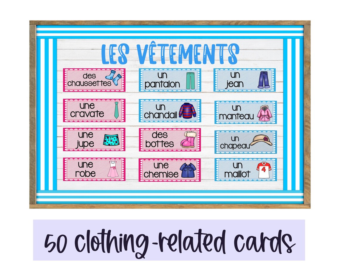 French Clothing Vocabulary Word Wall Cards: Classroom Decor (digital ...